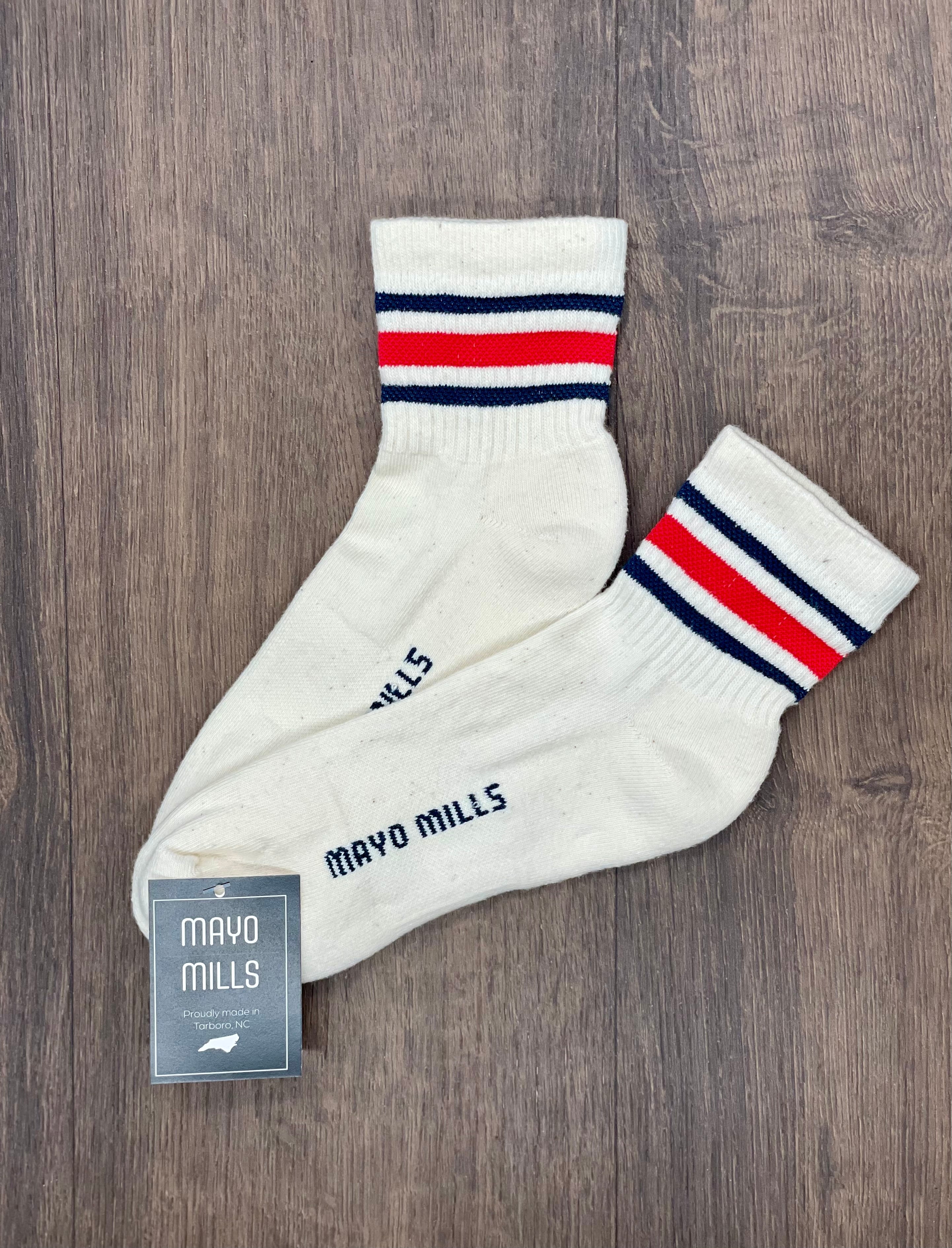 Striped Quarter Crew Socks | Made in USA with NC Cotton | MAYO MILLS